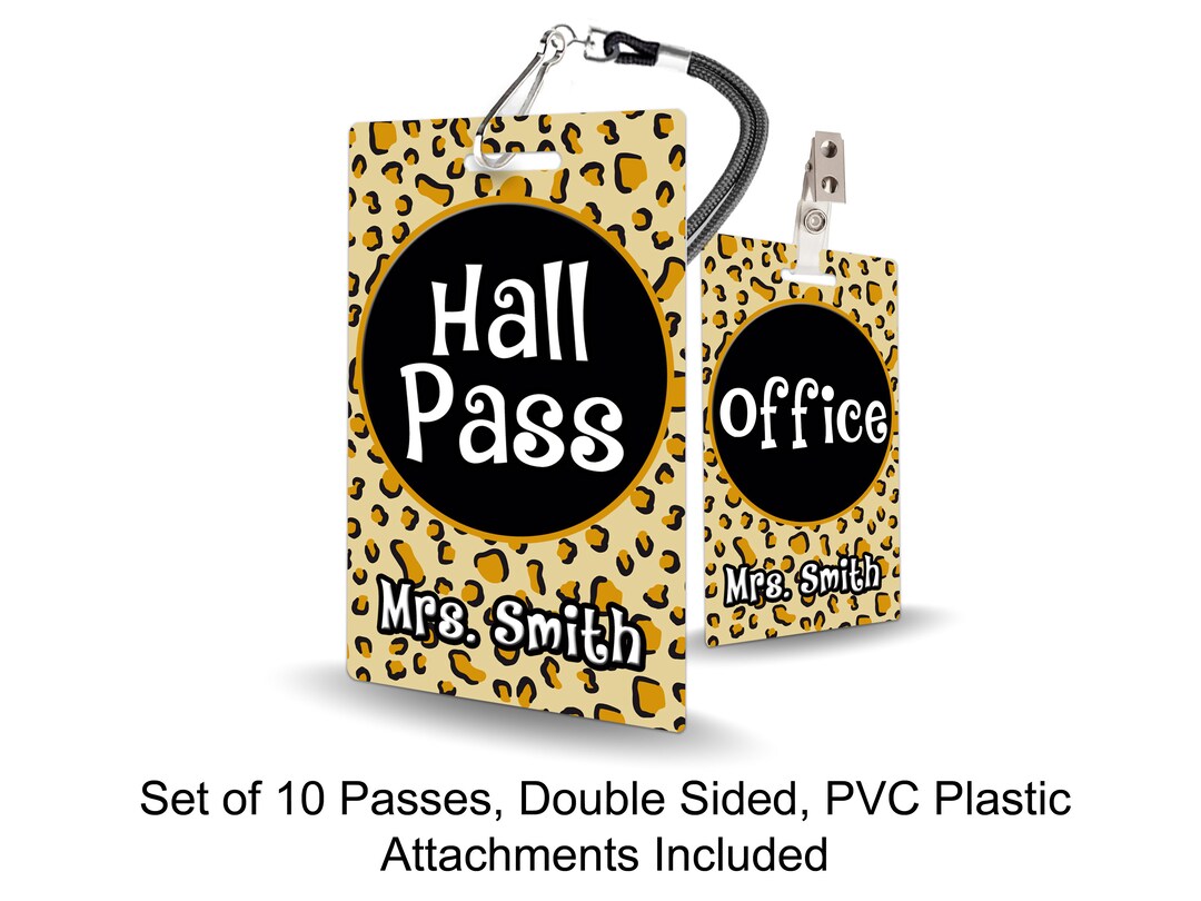Leopard Theme Classroom Hall Passes for Teachers, Personalized, Set of ...