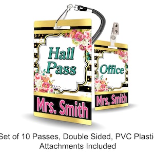 Flowers Theme Classroom Hall Passes for Teachers, Personalized, Set of ...