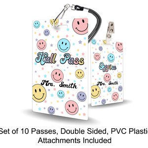 Smiley Face Theme Classroom Hall Passes for Teachers, Personalized, Set ...