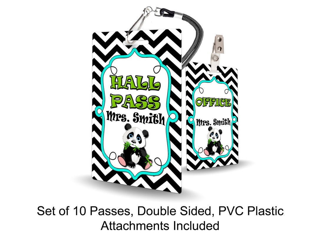 Panda Theme Classroom Hall Passes for Teachers, Personalized, Hall Pass ...