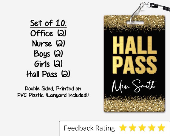Gold Theme Classroom Hall Passes for Teachers Personalized | Etsy