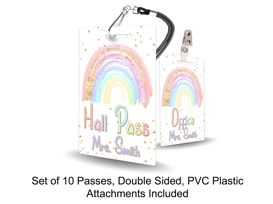 Pastel Rainbow Theme Classroom Hall Passes for Teachers, Personalized ...