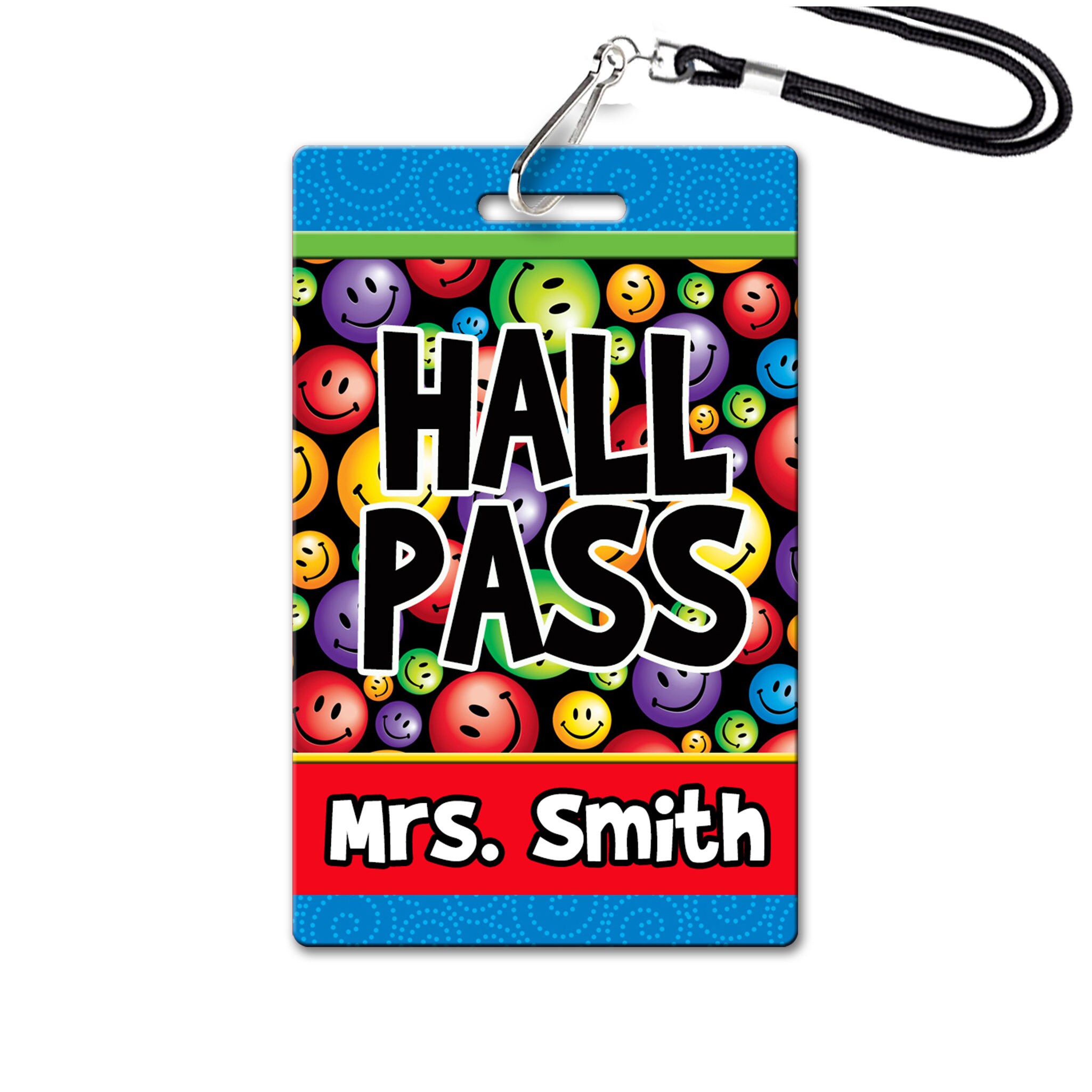 Smiley Theme Classroom Hall Passes for Teachers, Personalized, Hall ...