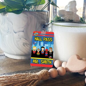 Superhero Theme Classroom Hall Passes for Teachers, Personalized, Set ...