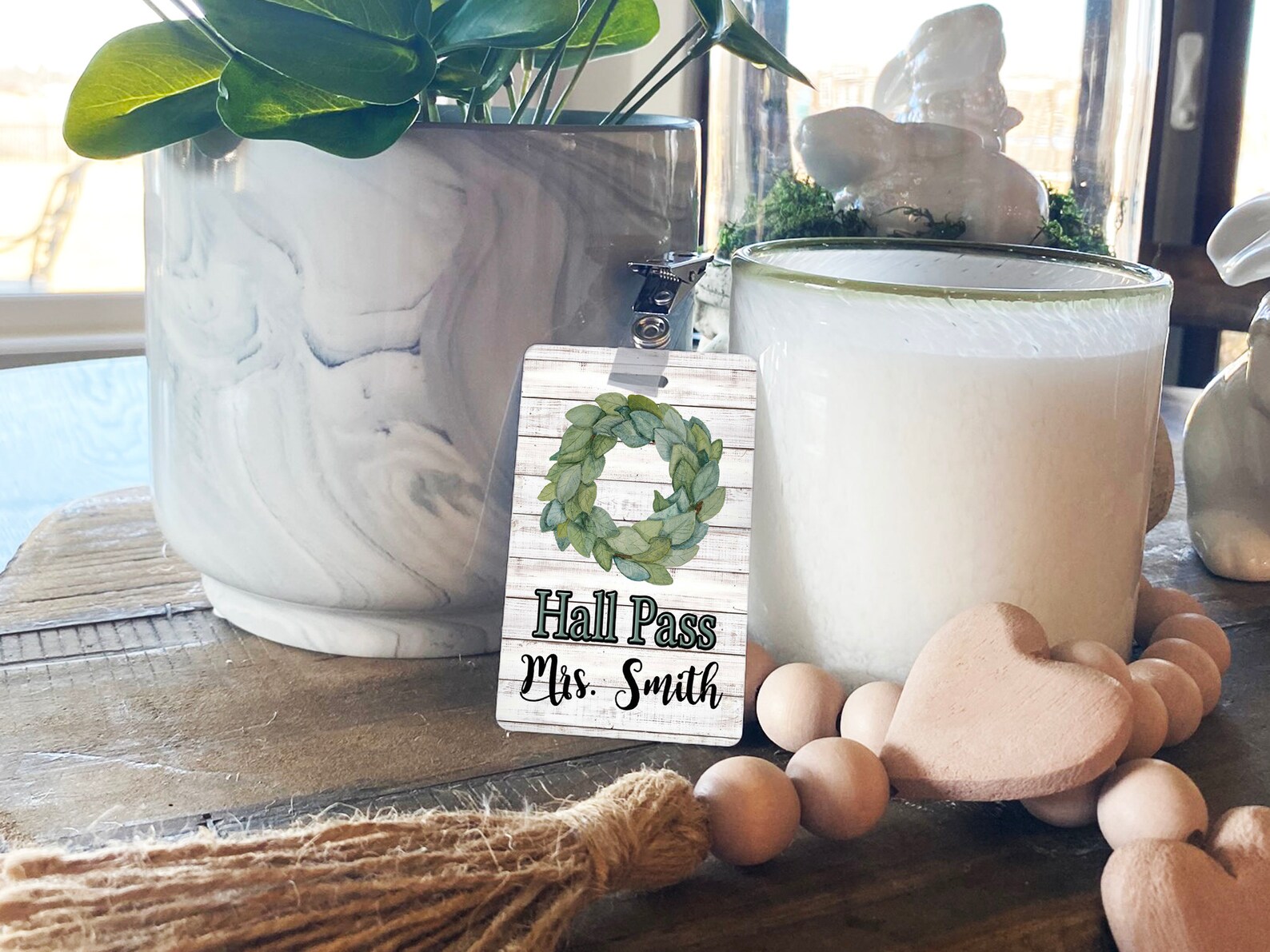 Magnolia Wreath Theme Classroom Hall Passes for Teachers, Personalized ...