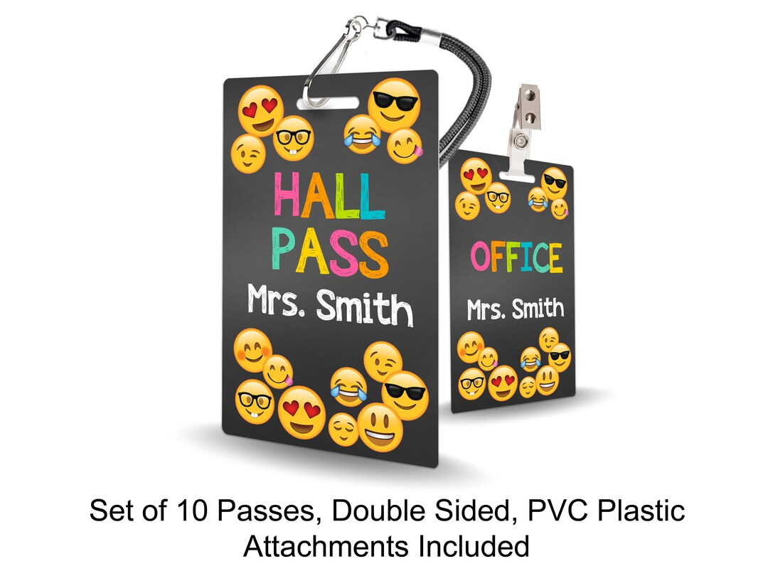 Emoji Theme Classroom Hall Passes for Teachers, Personalized, Hall Pass ...