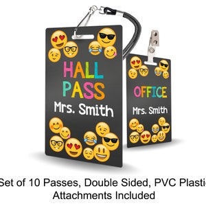 Emoji Theme Classroom Hall Passes for Teachers, Personalized, Hall Pass ...