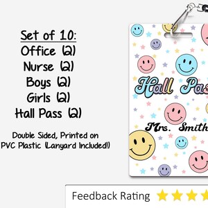 Smiley Face Theme Classroom Hall Passes for Teachers, Personalized, Set ...