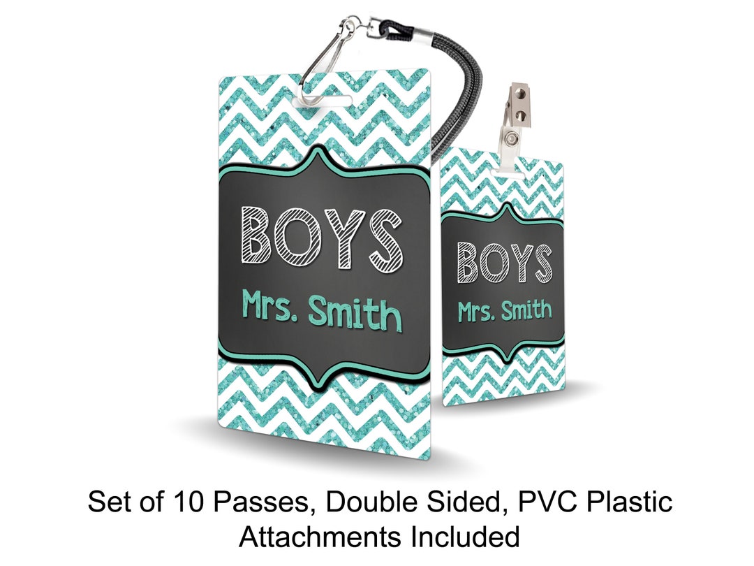 Teal Chevron Theme Classroom Hall Passes for Teachers, Personalized ...