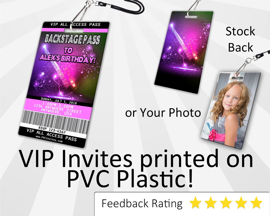 Backstage Pass Birthday Invitation PLASTIC Backstage Pass Birthday ...