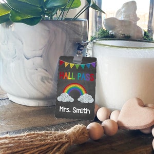 Rainbow Chalkboard Theme Classroom Hall Passes for Teachers ...