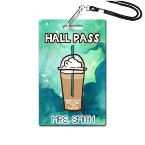 Coffee Theme Classroom Hall Passes for Teachers, Personalized, Set of ...