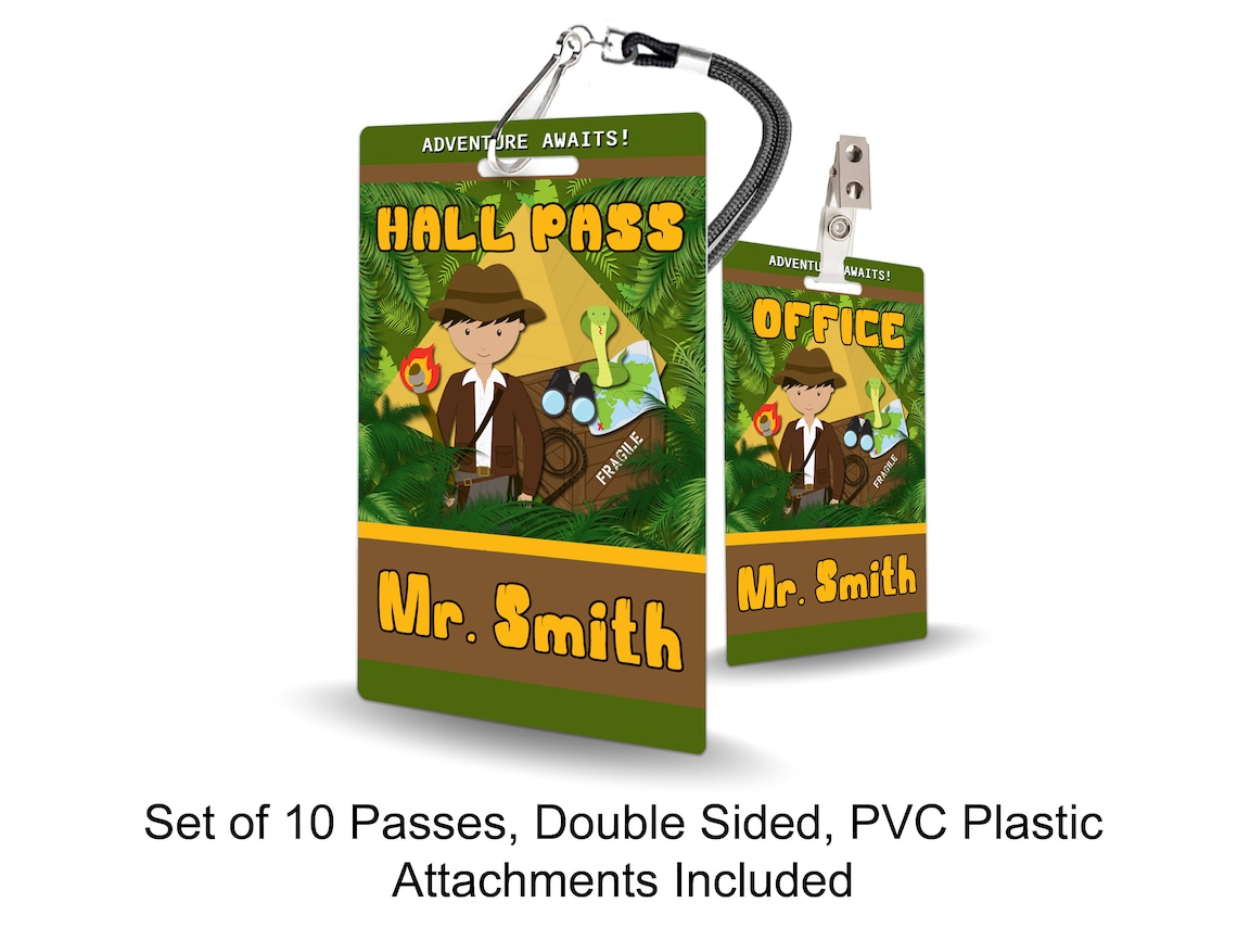 Jungle Theme Classroom Hall Passes for Teachers, Personalized, Set of ...