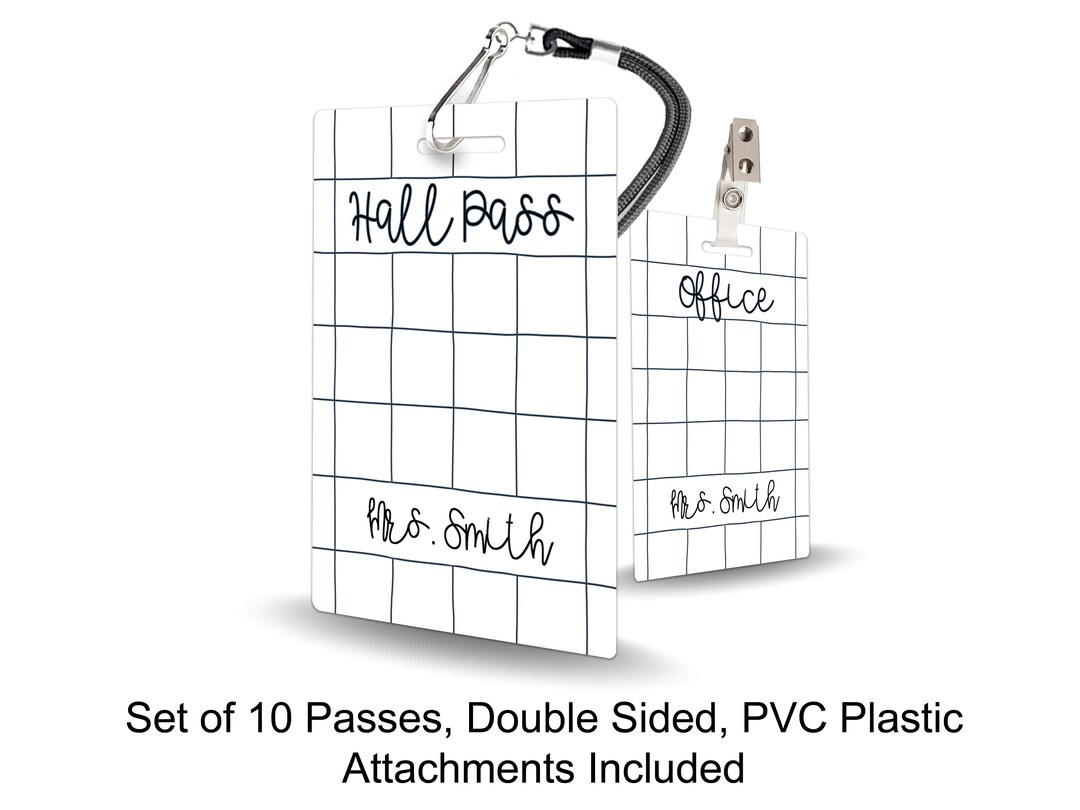 Grid Lines Theme Classroom Hall Passes for Teachers, Personalized, Hall ...