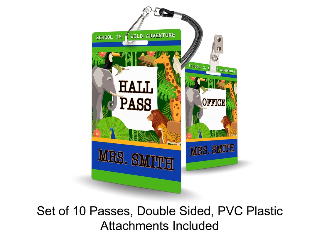 Zoo Theme Classroom Hall Passes for Teachers, Personalized, Set of 10 ...