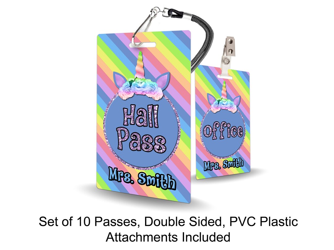 Unicorn Theme Classroom Hall Passes for Teachers, Personalized, Set of ...