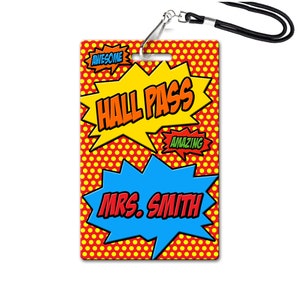 Superhero Theme Classroom Hall Passes for Teachers, Personalized, Hall ...
