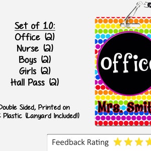 Rainbow Dots Theme Classroom Hall Passes for Teachers, Personalized ...
