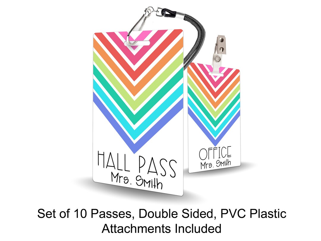 Chevron Rainbow Theme Classroom Hall Passes for Teachers, Personalized ...
