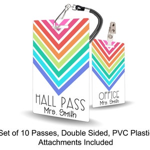 Chevron Rainbow Theme Classroom Hall Passes for Teachers, Personalized ...