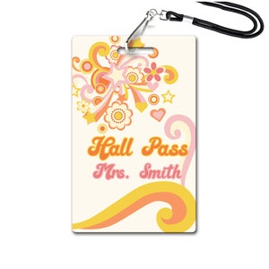 Retro Theme Classroom Hall Passes for Teachers, Personalized, Set of 10 ...