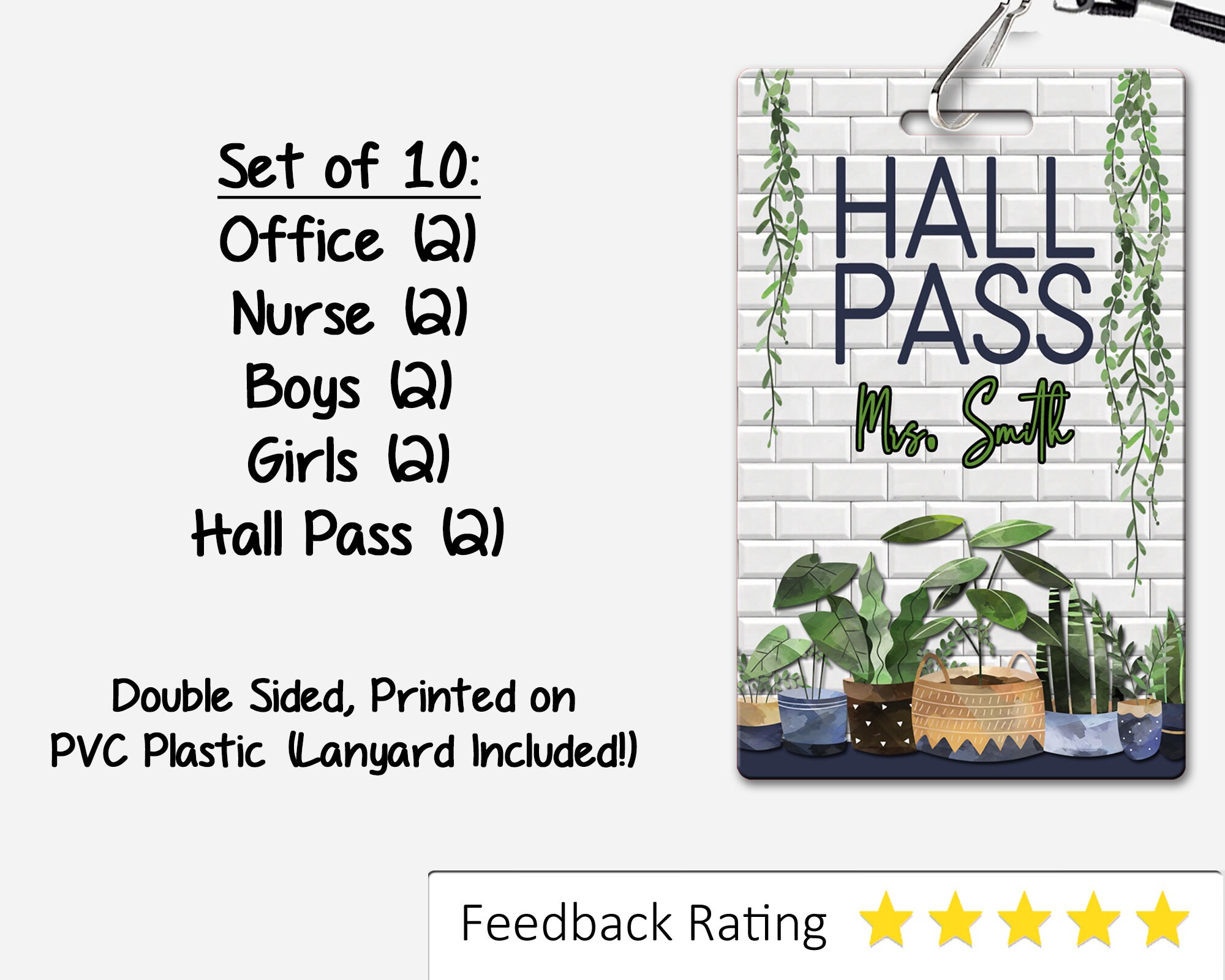 Plants Theme Classroom Hall Passes for Teachers Personalized | Etsy