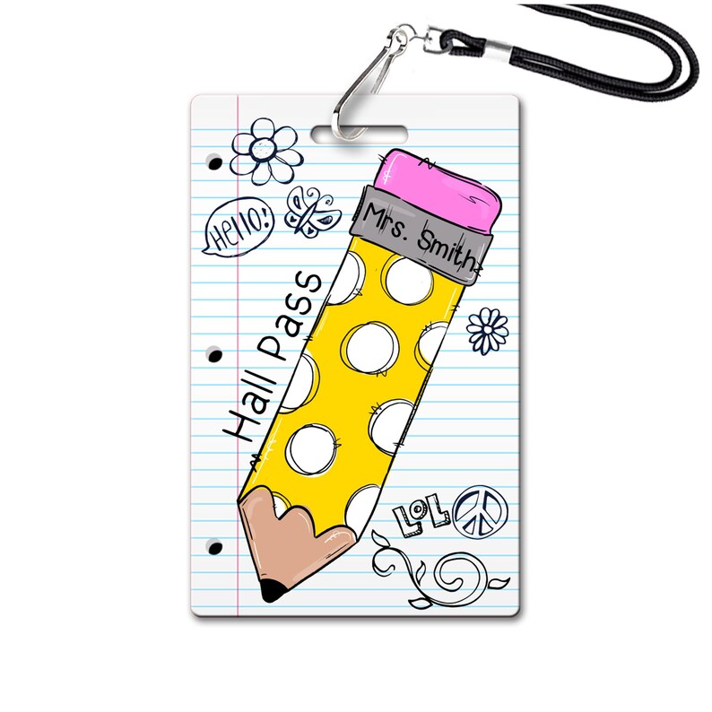 Pencil Doodles Theme Classroom Hall Passes for Teachers, Personalized ...