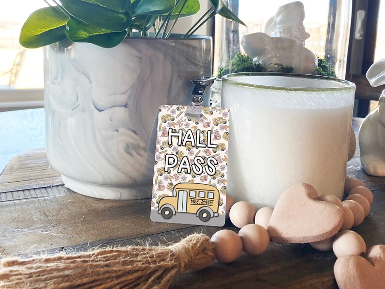 School Bus Theme Classroom Hall Passes for Teachers, Personalized, Set ...