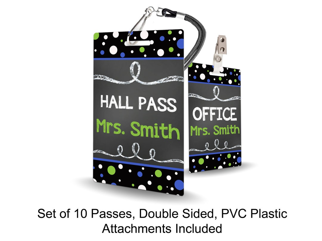 Chalk Theme Classroom Hall Passes for Teachers, Personalized, Set of 10 ...