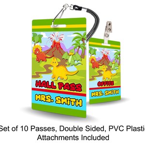 Dinosaur Theme Classroom Hall Passes for Teachers, Personalized, Hall ...