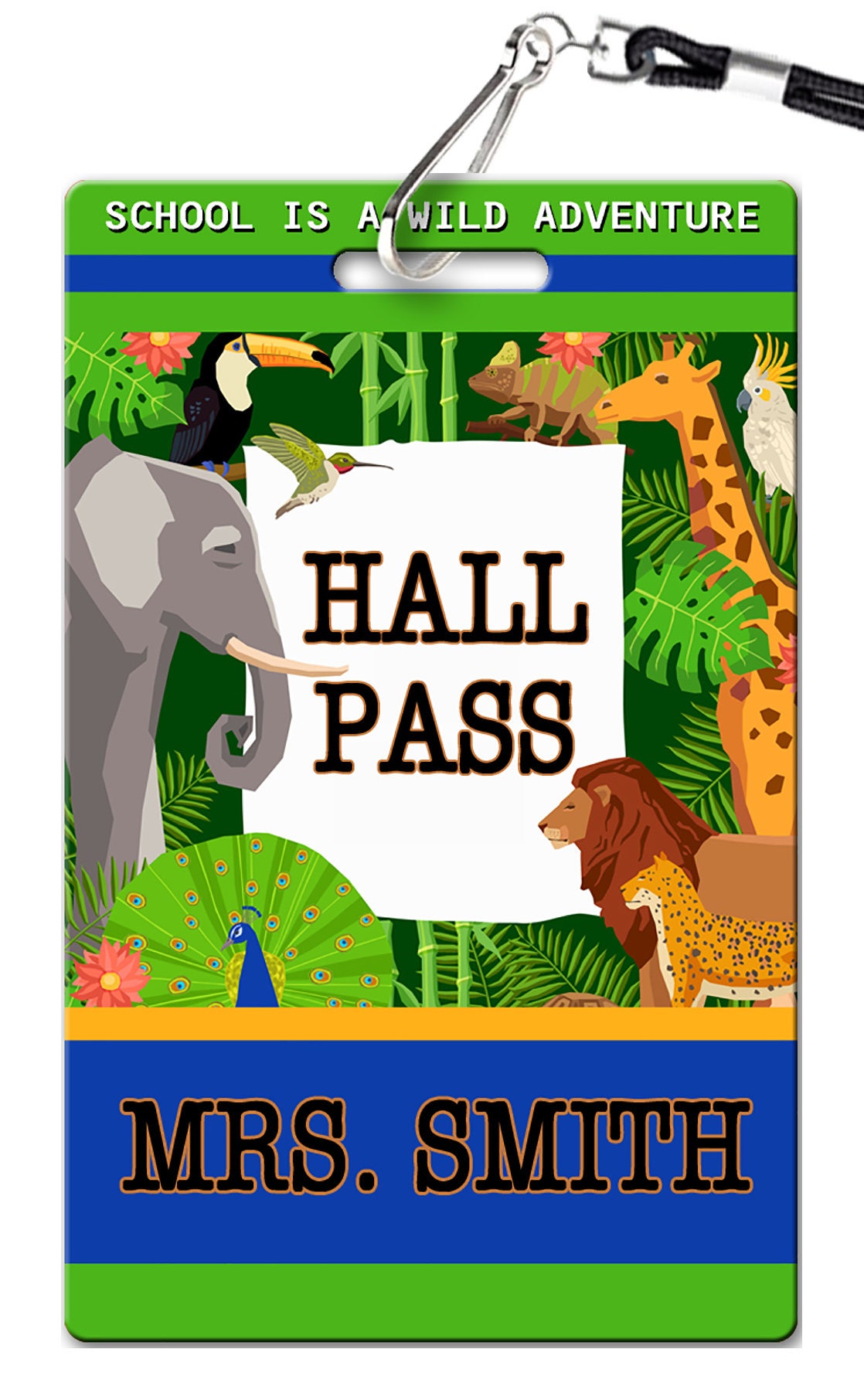 Zoo Theme Classroom Hall Passes for Teachers, Personalized, Set of 10 ...
