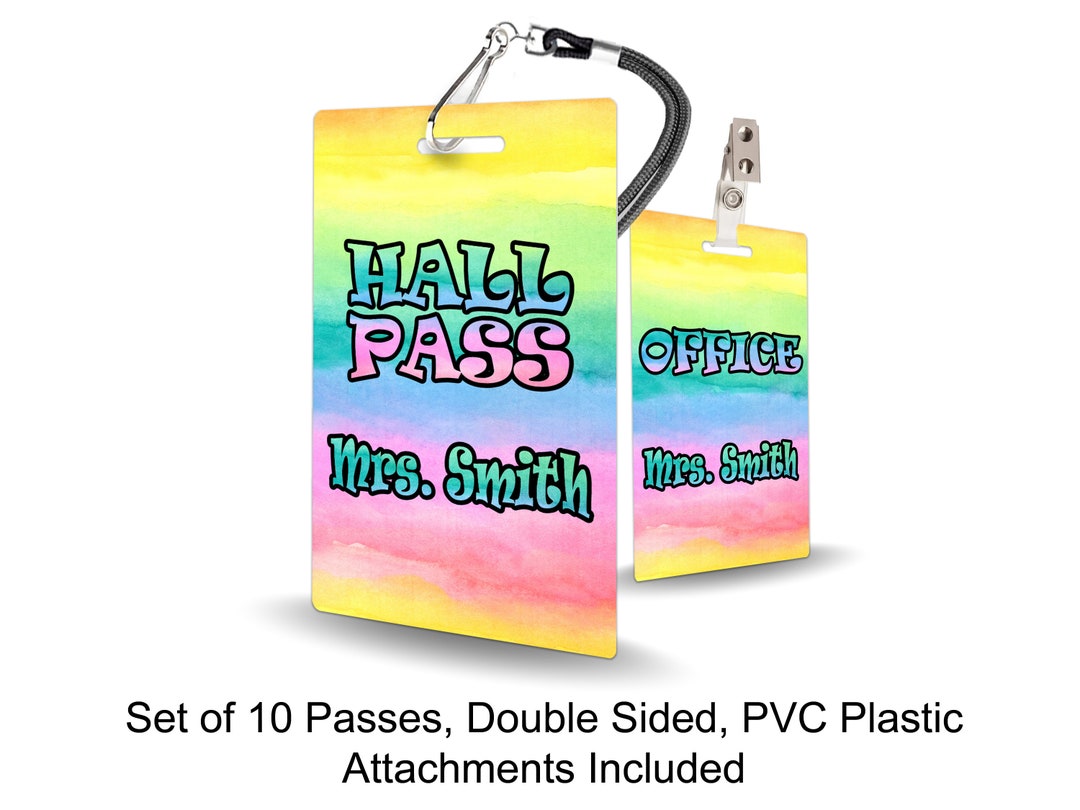 Watercolor Theme Classroom Hall Passes for Teachers, Personalized, Set ...