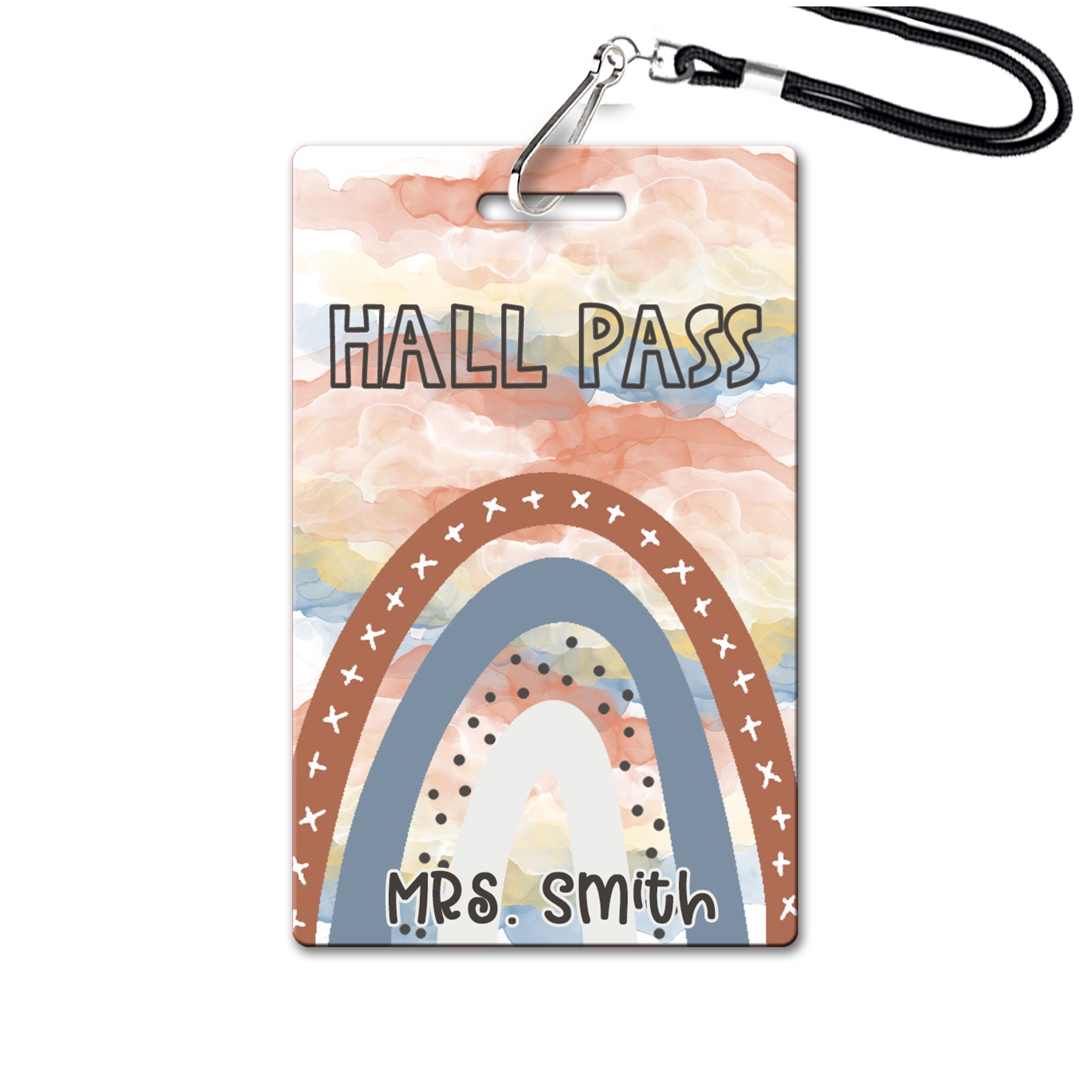 Boho Rainbows Theme Classroom Hall Pass, Personalized - Made of Durable ...