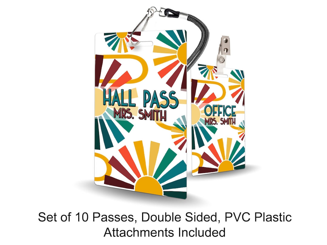 Retro Rainbow Theme Classroom Hall Passes for Teachers, Personalized ...