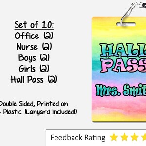 Watercolor Theme Classroom Hall Passes for Teachers, Personalized, Set ...
