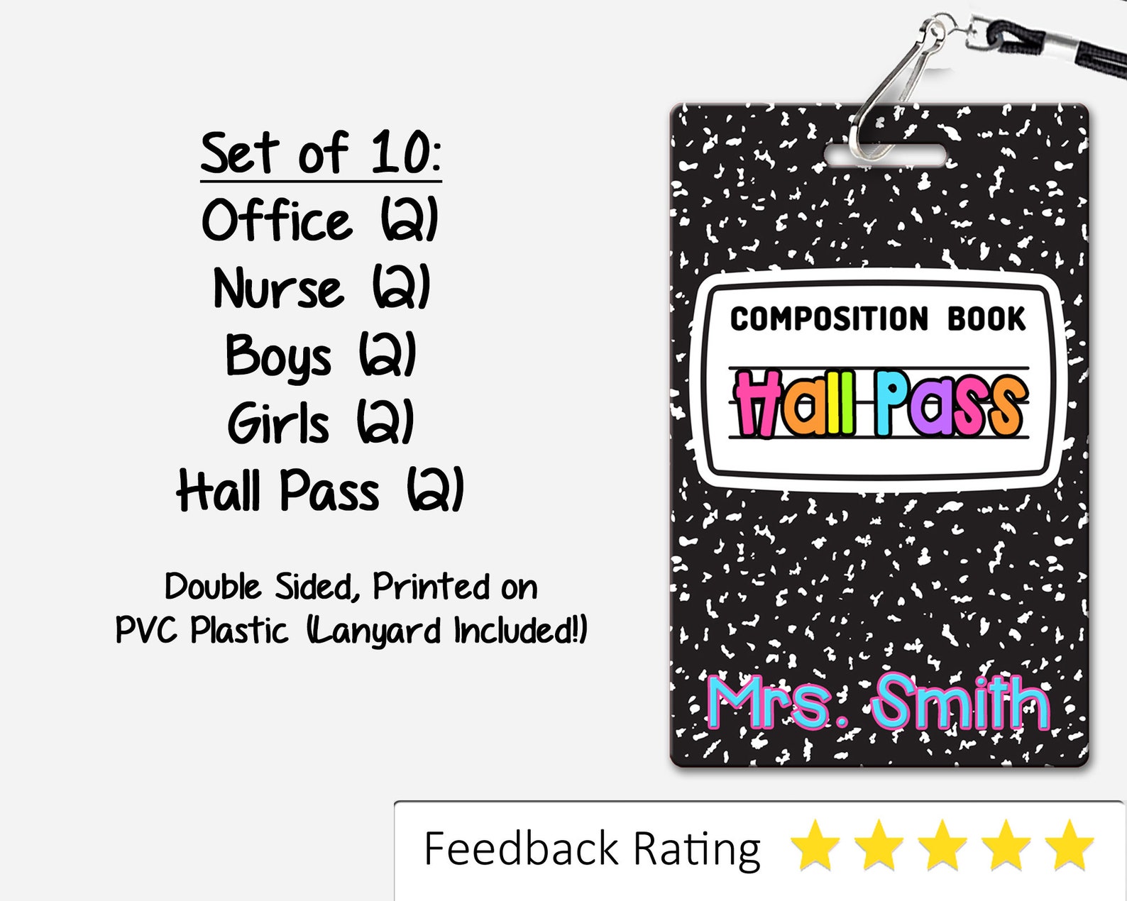 Composition Book Theme Classroom Hall Passes for Teachers, Personalized ...