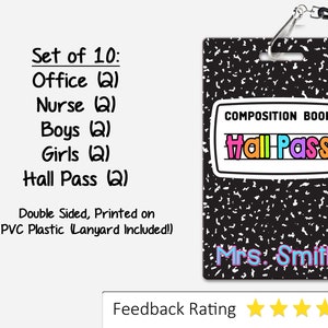 Composition Book Theme Classroom Hall Passes for Teachers, Personalized ...