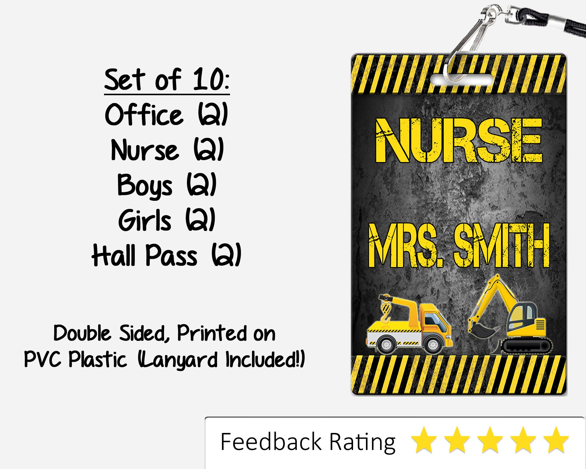 Construction Theme Classroom Hall Passes for Teachers, Personalized ...