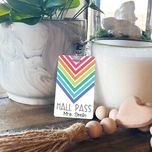 Chevron Rainbow Theme Classroom Hall Passes for Teachers, Personalized ...