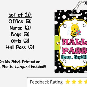 Bee Theme Classroom Hall Passes for Teachers, Personalized, Set of 10 ...