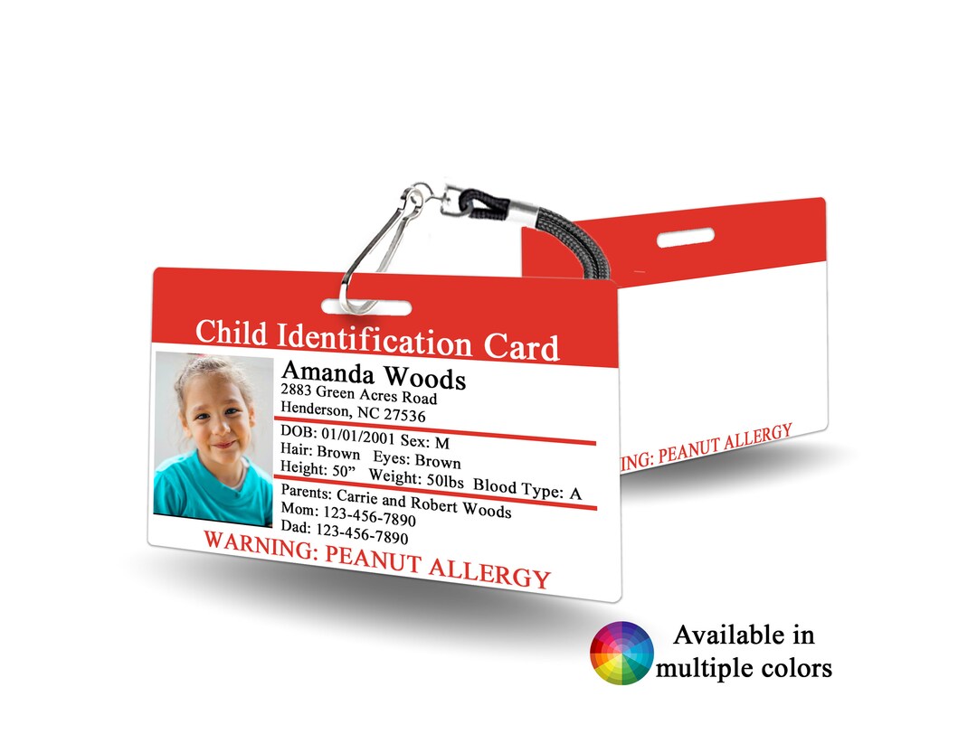 Child Identification, Lost Child Card - Child ID, Safety, Emergency ...