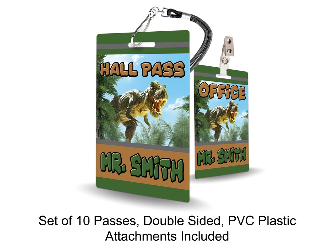 Dinosaur Theme Classroom Hall Passes for Teachers, Personalized, Set of ...