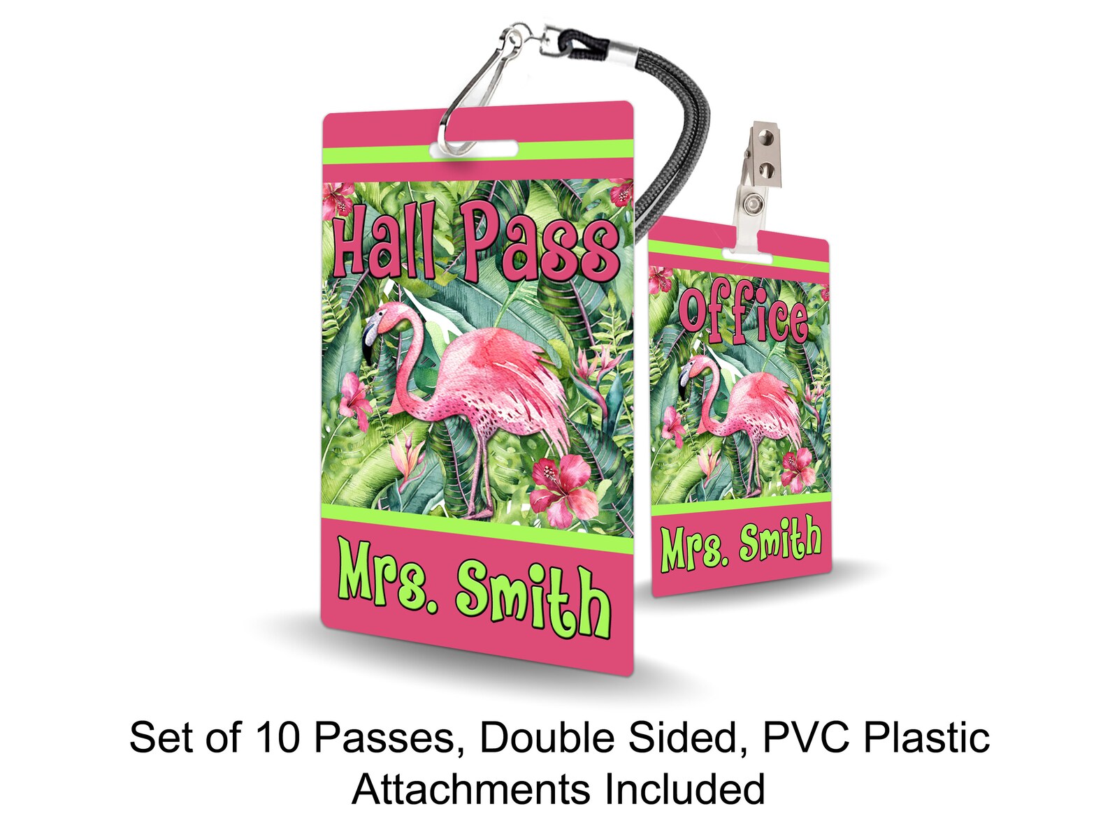 Flamingo Theme Classroom Hall Passes for Teachers, Personalized, Set of ...