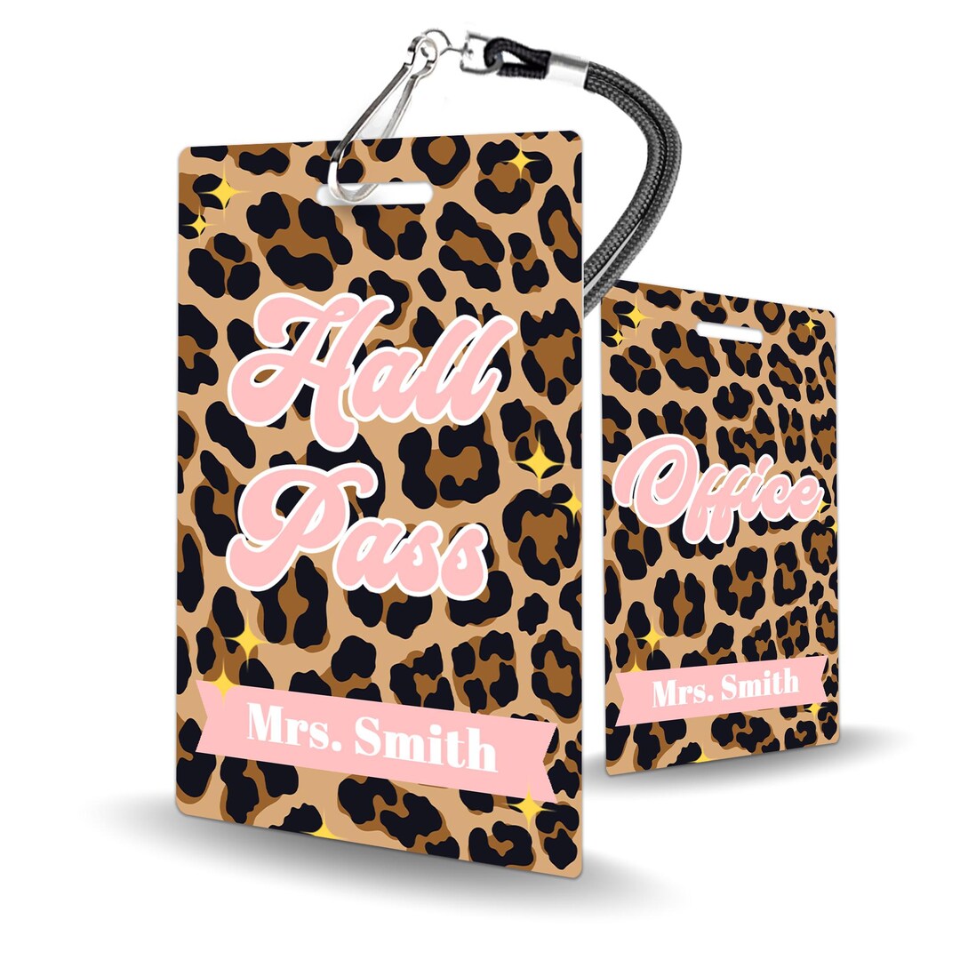 Pink Leopard Theme Classroom Hall Passes for Teachers, Personalized ...