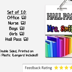 Books Theme Classroom Hall Passes for Teachers, Personalized, Hall Pass ...
