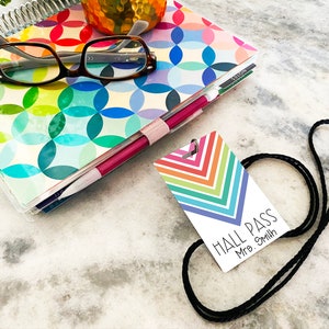 Chevron Rainbow Theme Classroom Hall Passes for Teachers, Personalized ...
