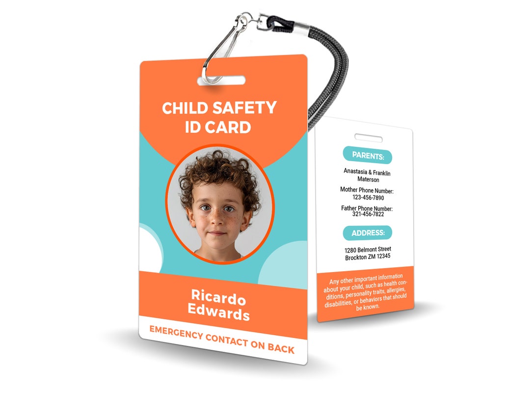 Child ID Badge - Safety ID, Customizable - Etsy