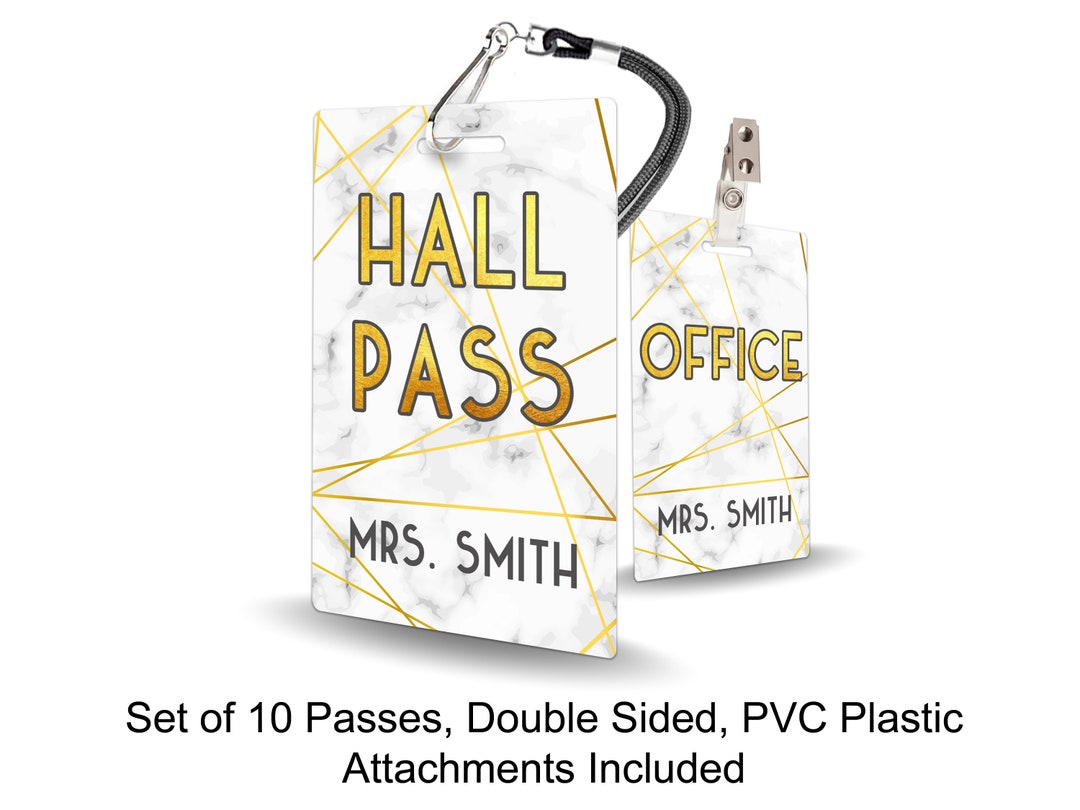 Marble Theme Classroom Hall Passes for Teachers, Personalized, Hall ...