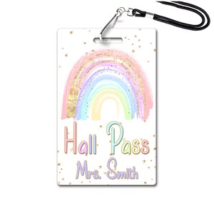 Pastel Rainbow Theme Classroom Hall Passes for Teachers, Personalized ...