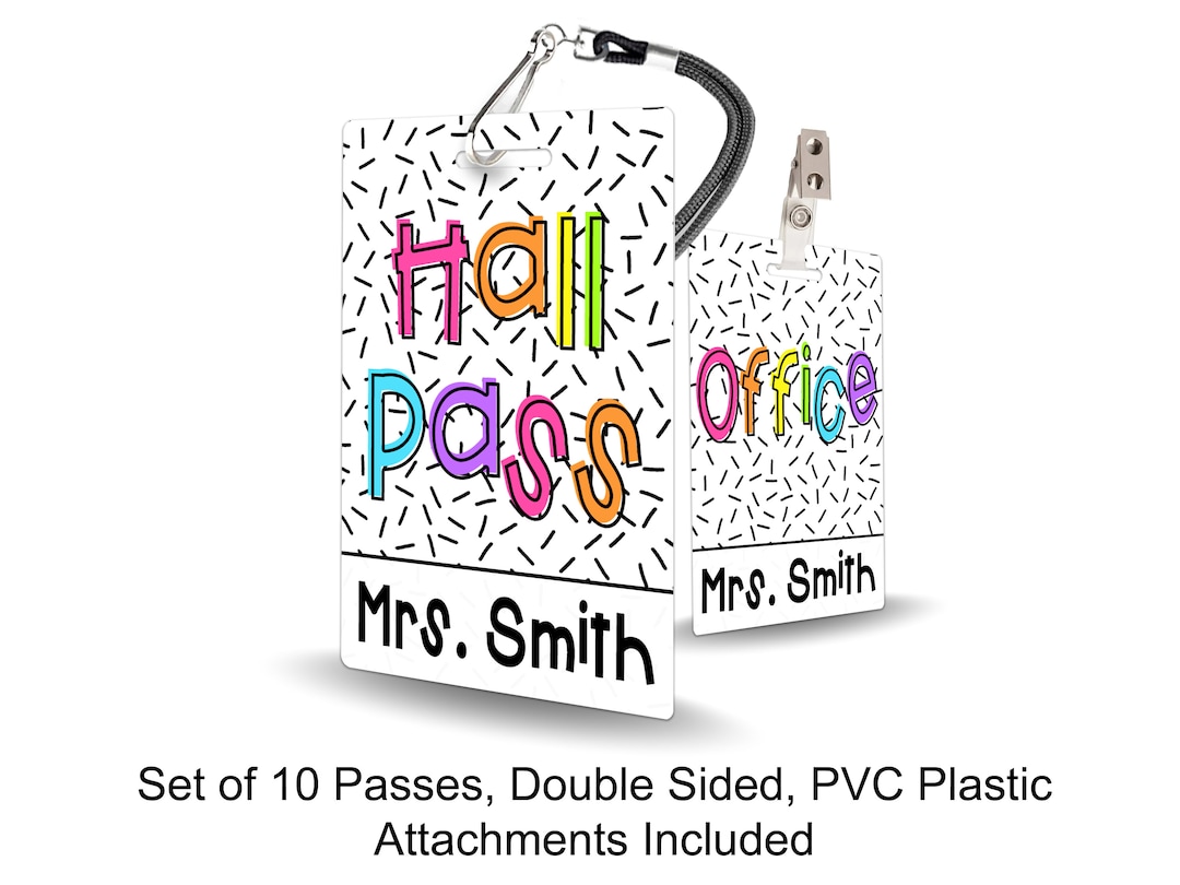Confetti Brights Theme Classroom Hall Passes for Teachers, Personalized ...